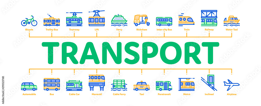 Public Transport Minimal Infographic Web Banner Vector. Trolleybus And ...
