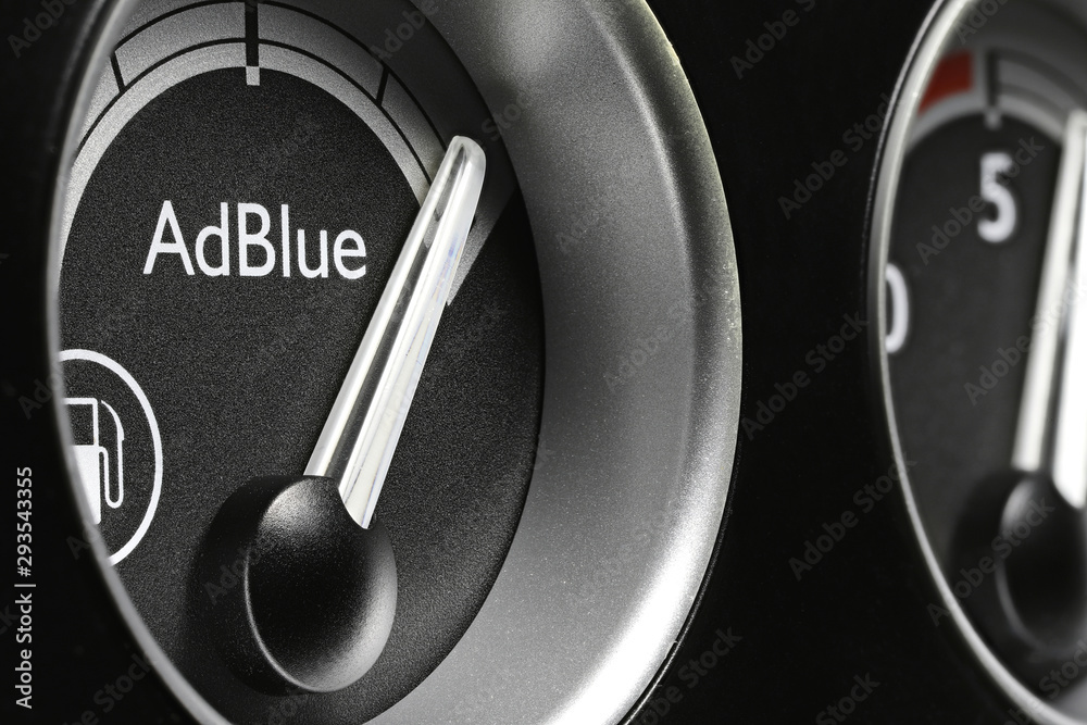 GERMANY - APRIL 12, 2019: AdBlue fuel gauge in truck dashboard - full ...