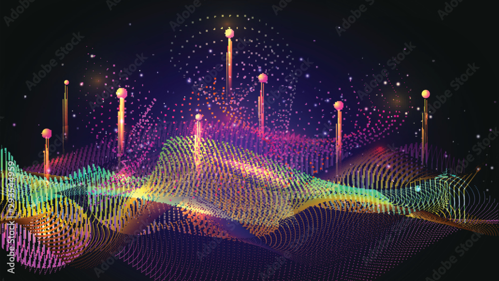 Distributed ledger computer technology concept based abstract matrix background with colorful ...