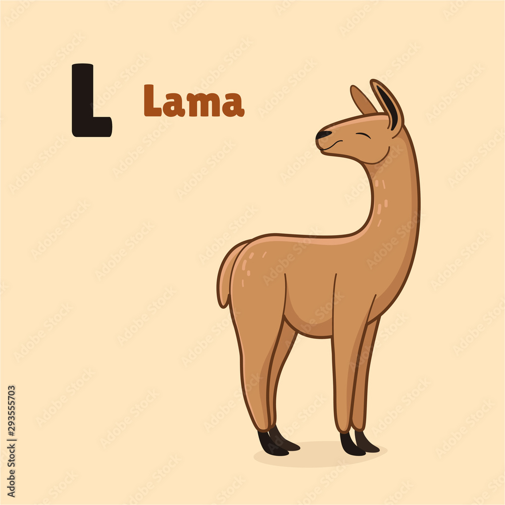 Cartoon lama, cute character for children. Vector illustration in ...