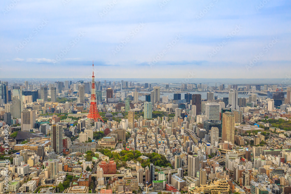 Aerial view of Tokyo Skyline at iconic Tokyo Tower from Mori Tower, the ...