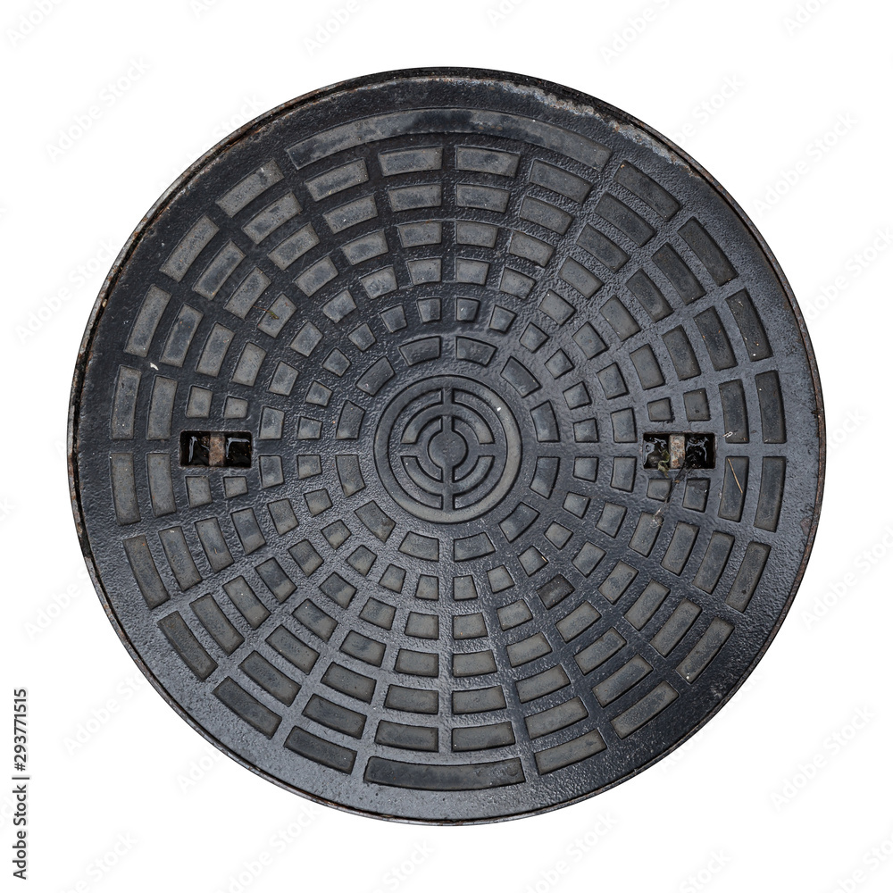 Rusty manhole cap, grunge manhole cover, round, isolated on white ...