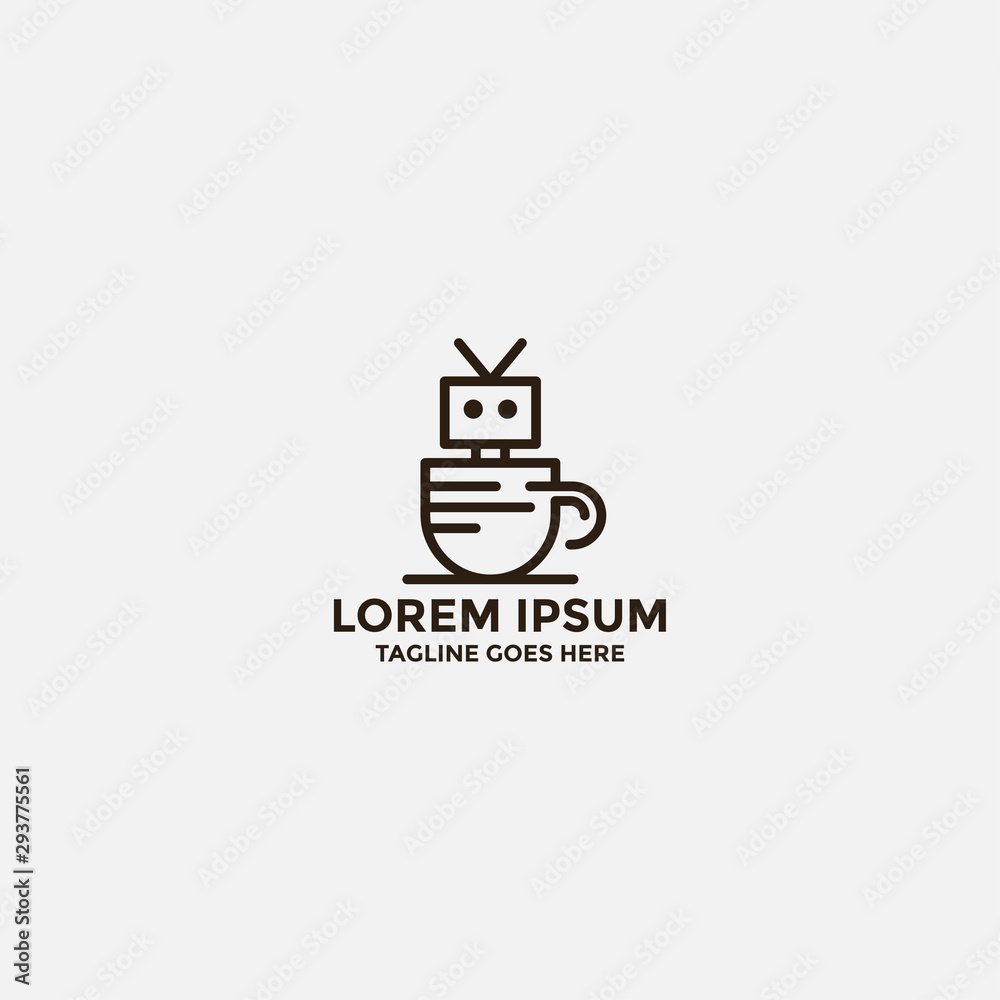 robot cup logo designs concept. Coffee restaurant logo template ...