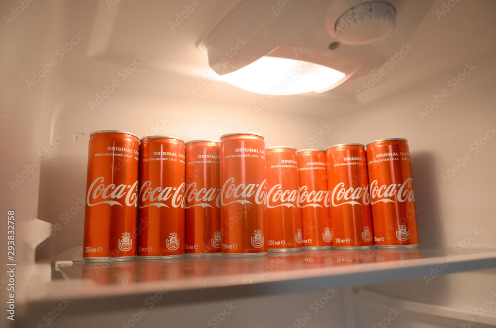 Coca-cola red soda drink cans inside domestic cooler fridge Stock Photo ...