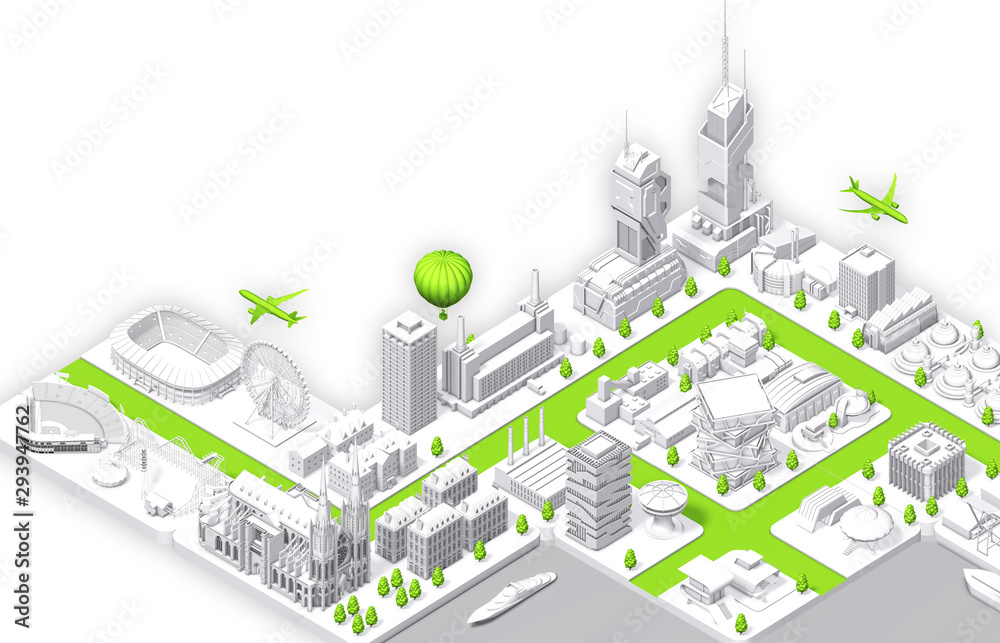 Future isometric city_1 with 3d rendering Stock Illustration | Adobe Stock