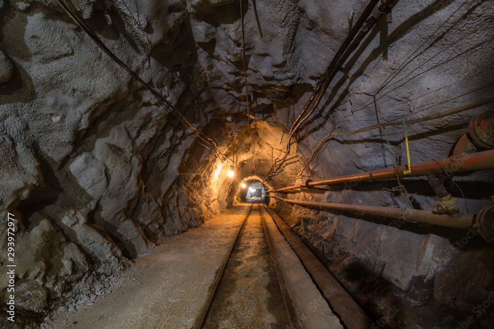 Gold mine ore shaft tunnel with rails Stock Photo | Adobe Stock