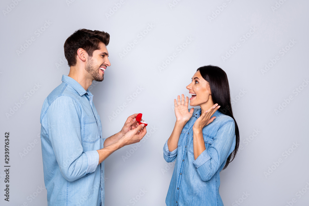 Will you marry me. Photo of gorgeous couple of two people with him ...