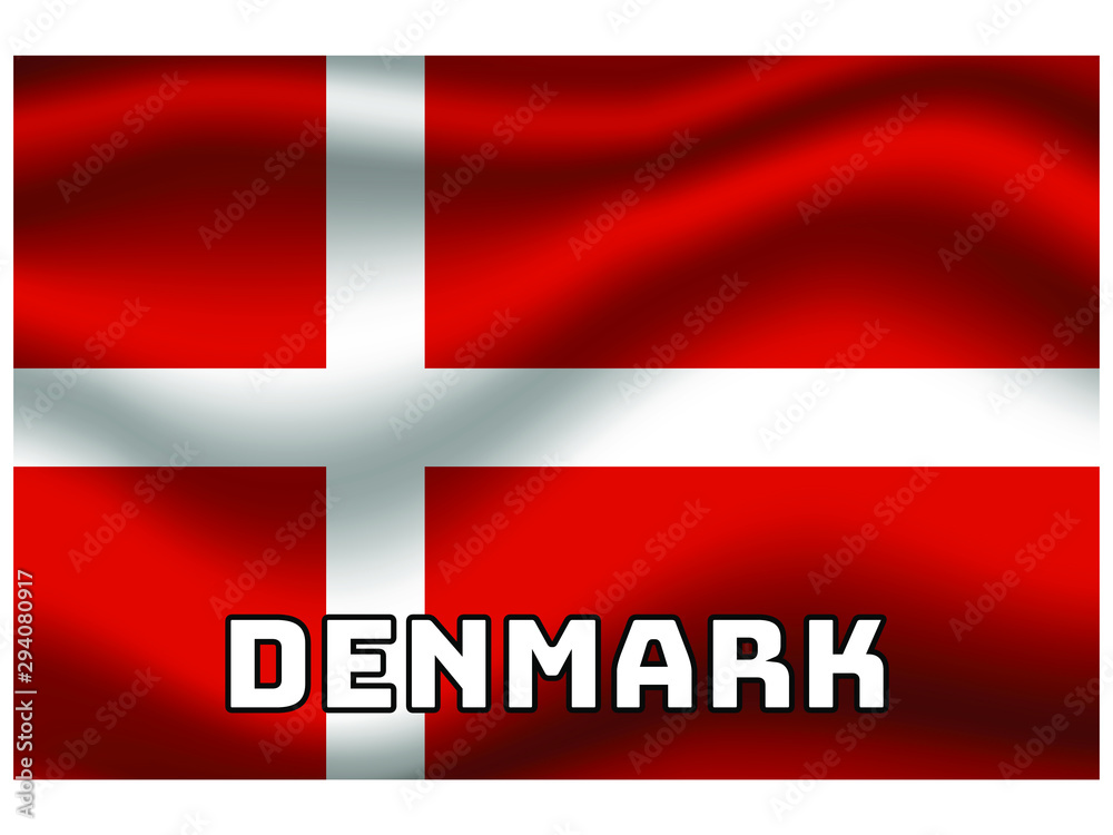 Denmark Waving national flag with name of country, for background ...
