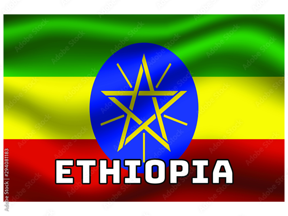 Ethiopia Waving national flag with name of country, for background ...