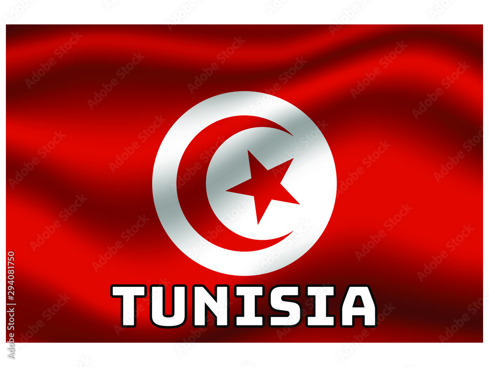 Tunisia Waving national flag with name of country, for background ...
