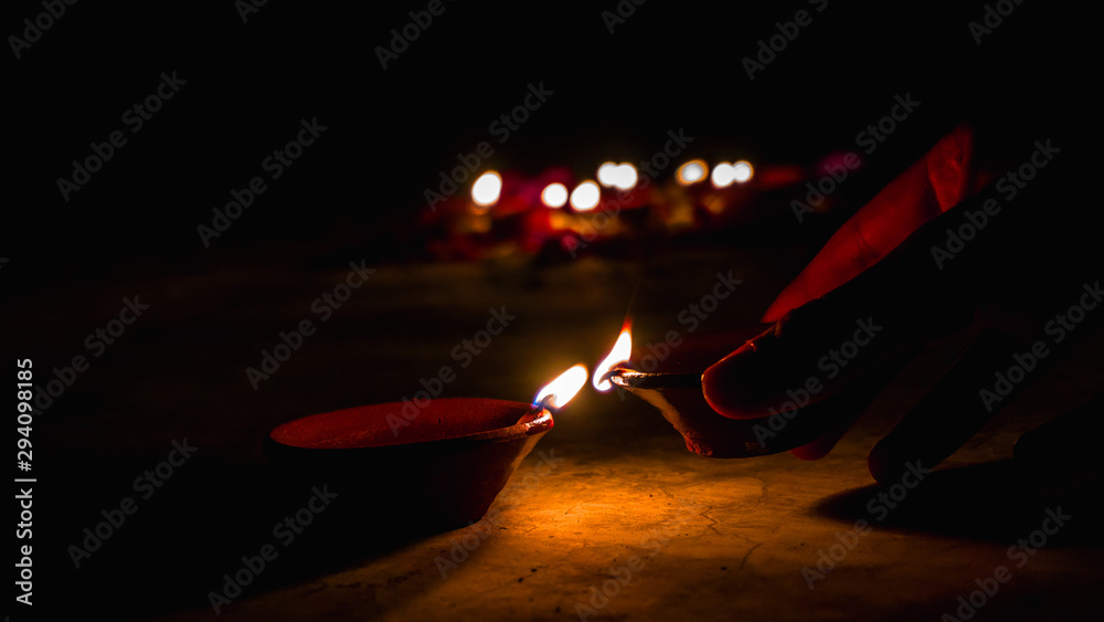 Foto de Stock Diwali Diya(oil lamp) also known as diva. Diwali is ...