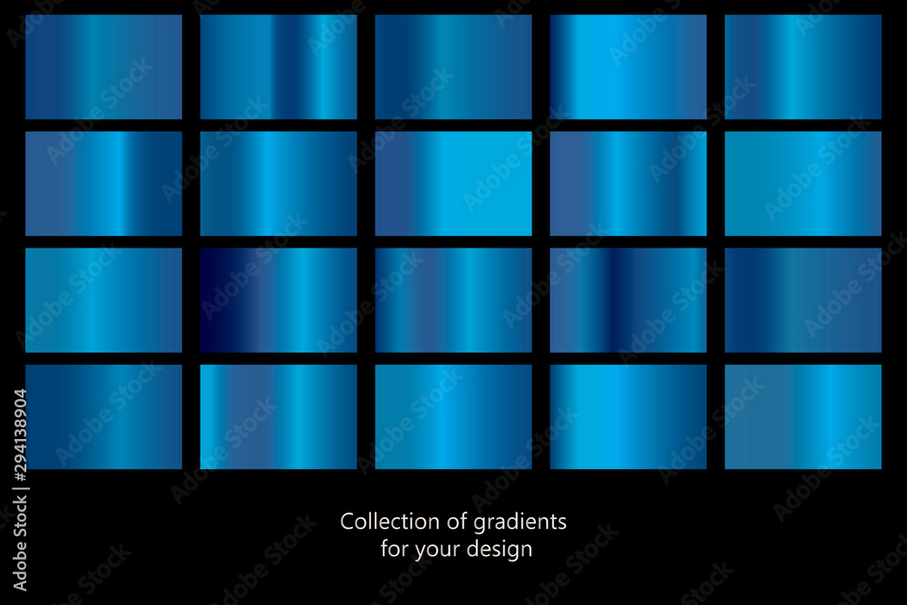 Collection of blue gradient backgrounds. Set of blue metallic textures ...