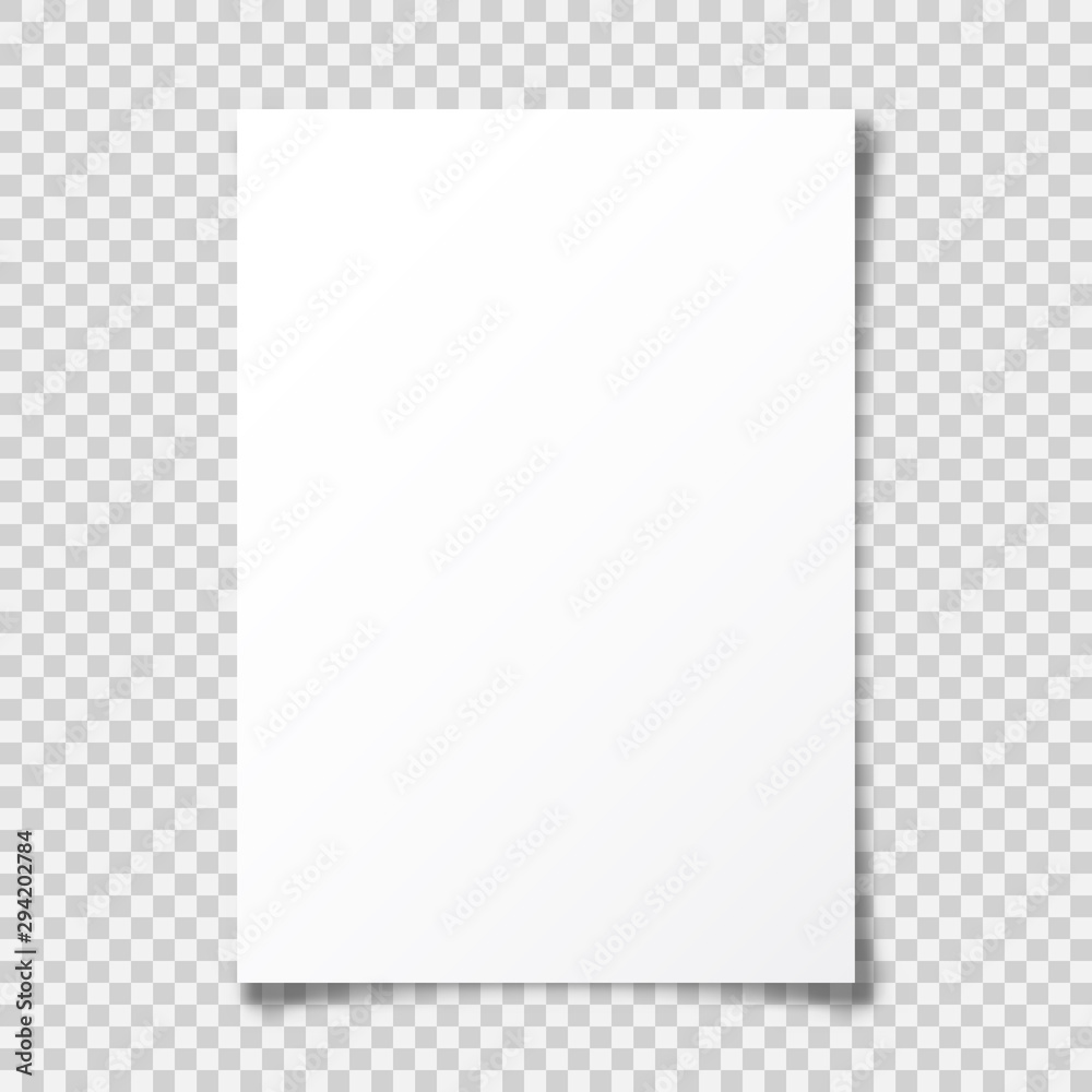 Realistic blank paper sheet with shadow in A4 format on transparent ...