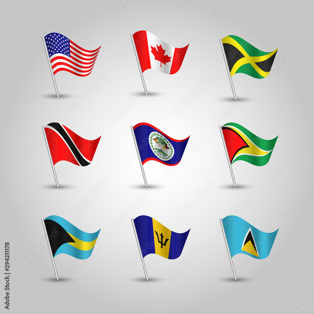 vector set of waving nine flags anglo american states with largest ...