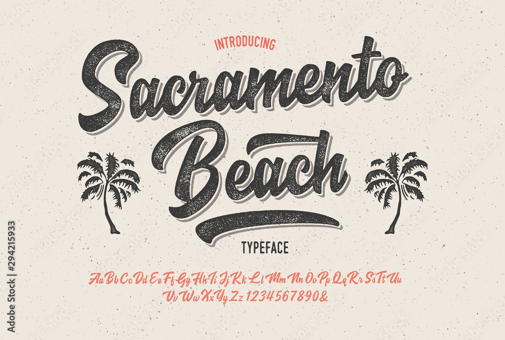 "Sacramento Beach". Vintage Brush Script Alphabet. Retro Typeface ...