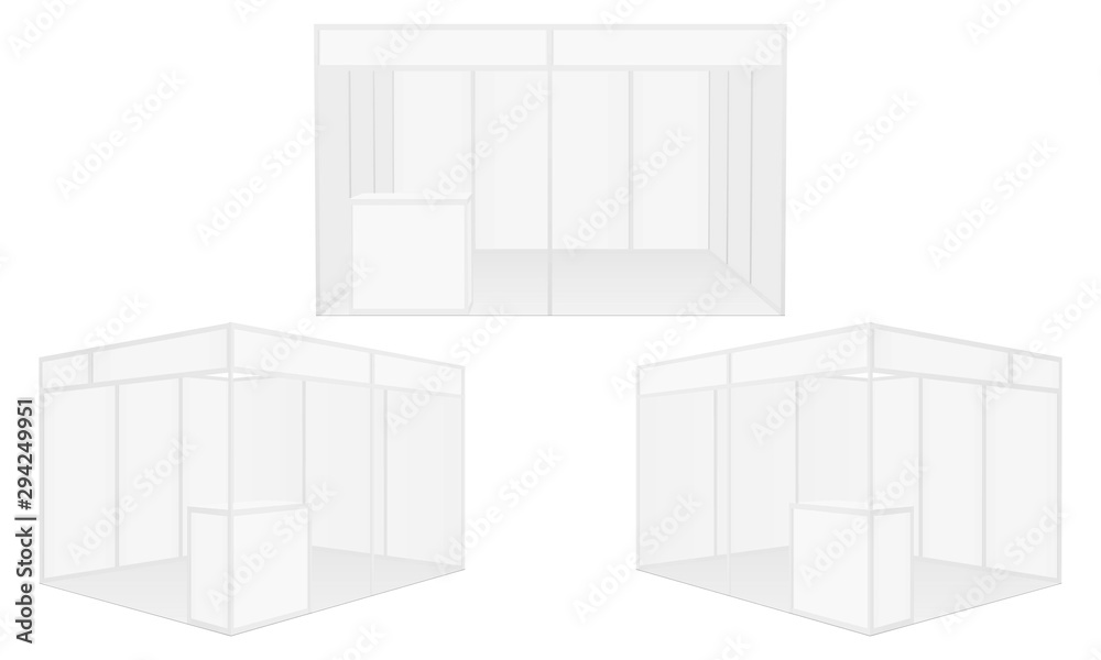 Set of exhibition stalls mockups isolated on white background. Vector ...