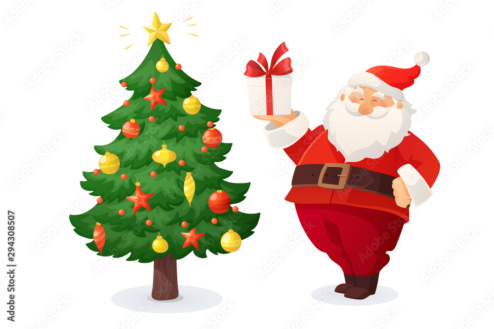 Vector de Stock Cartoon vector illustration of Santa Claus with a ...