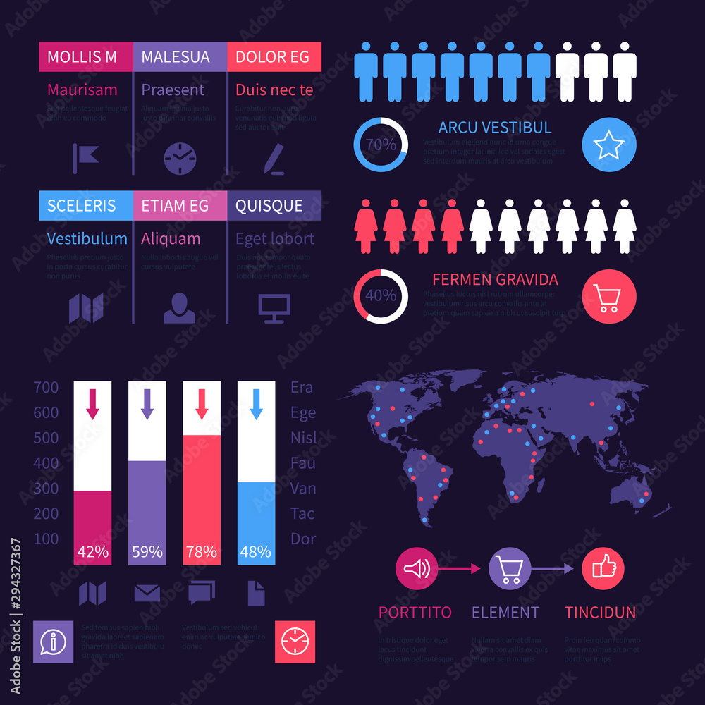 Infographic dashboard. Worldwide marketing diagrams, charts vector set ...