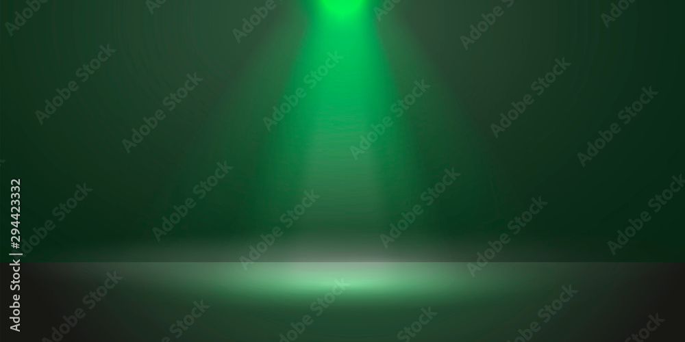 Green studio background .Studio room with lighting .Displays for ...