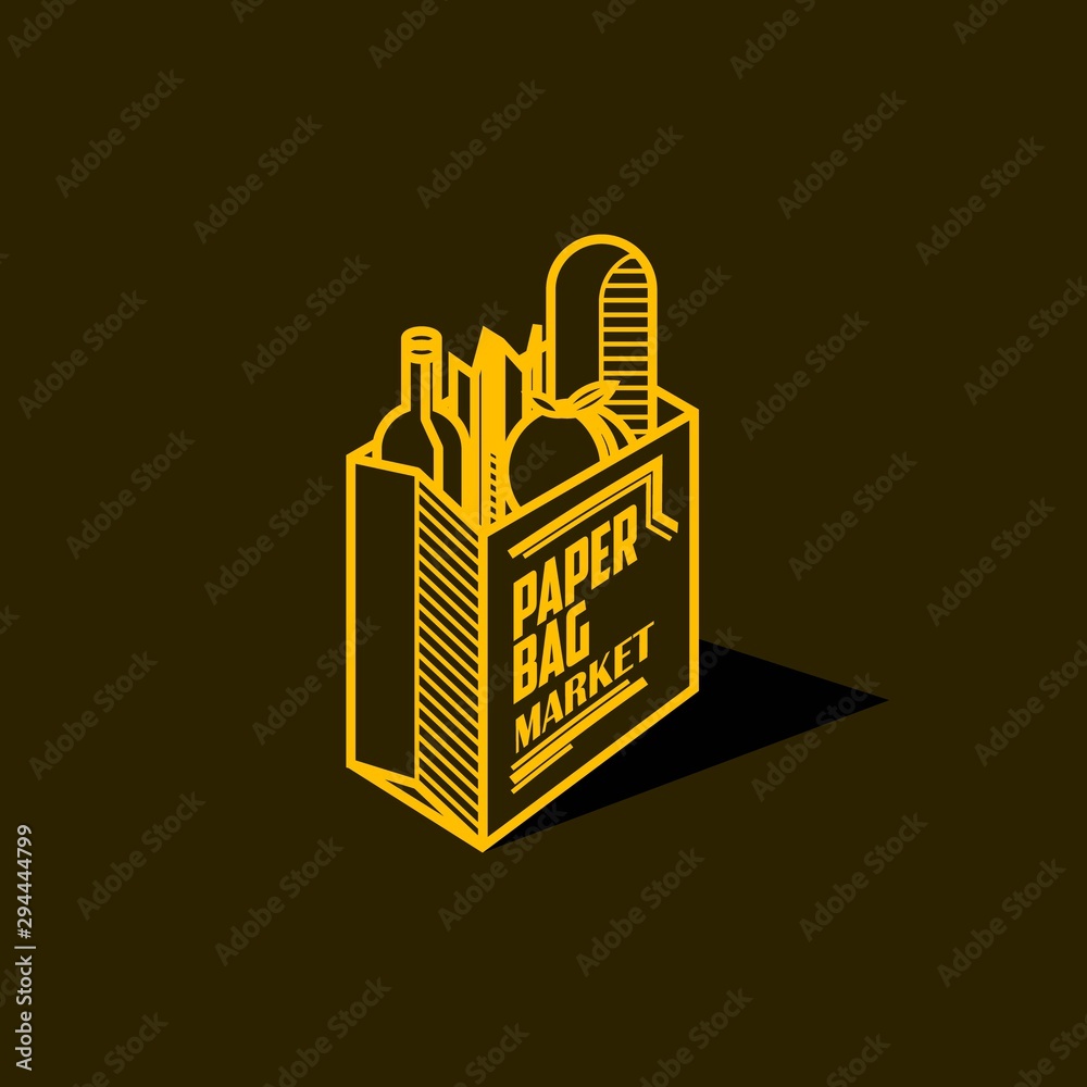 grocery logo design inspiration . simple paper bag vector design ...