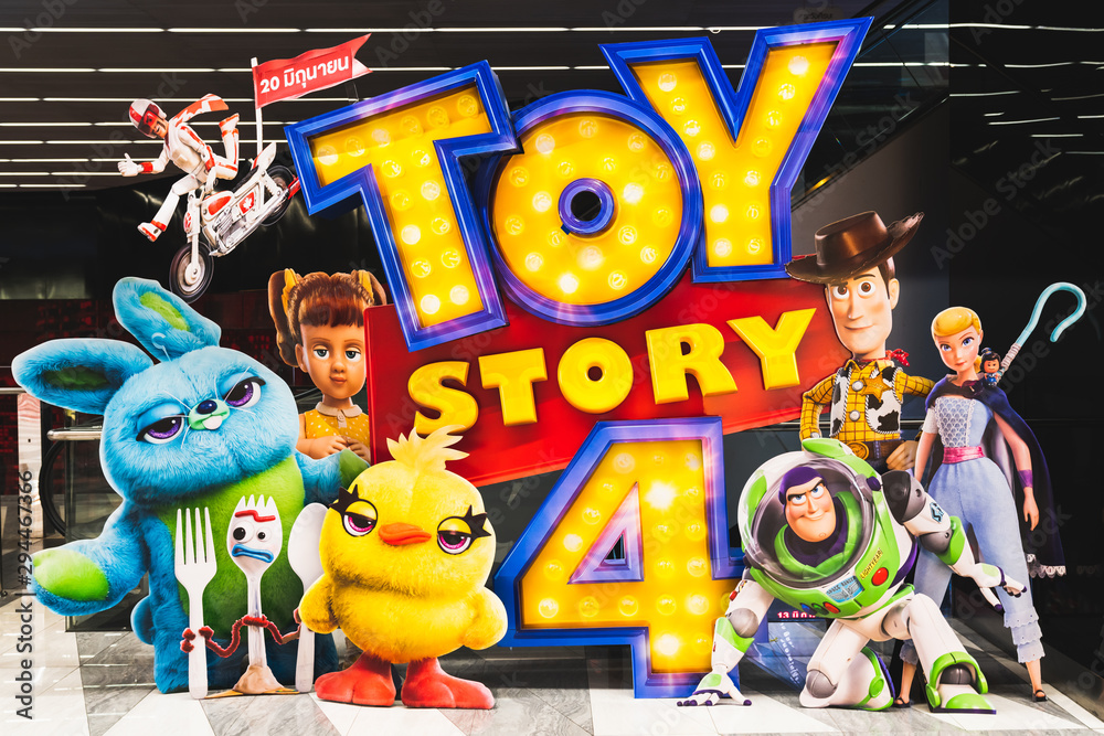 Bangkok, Thailand - Jun 17, 2019: Toy Story 4 movie backdrop display ...