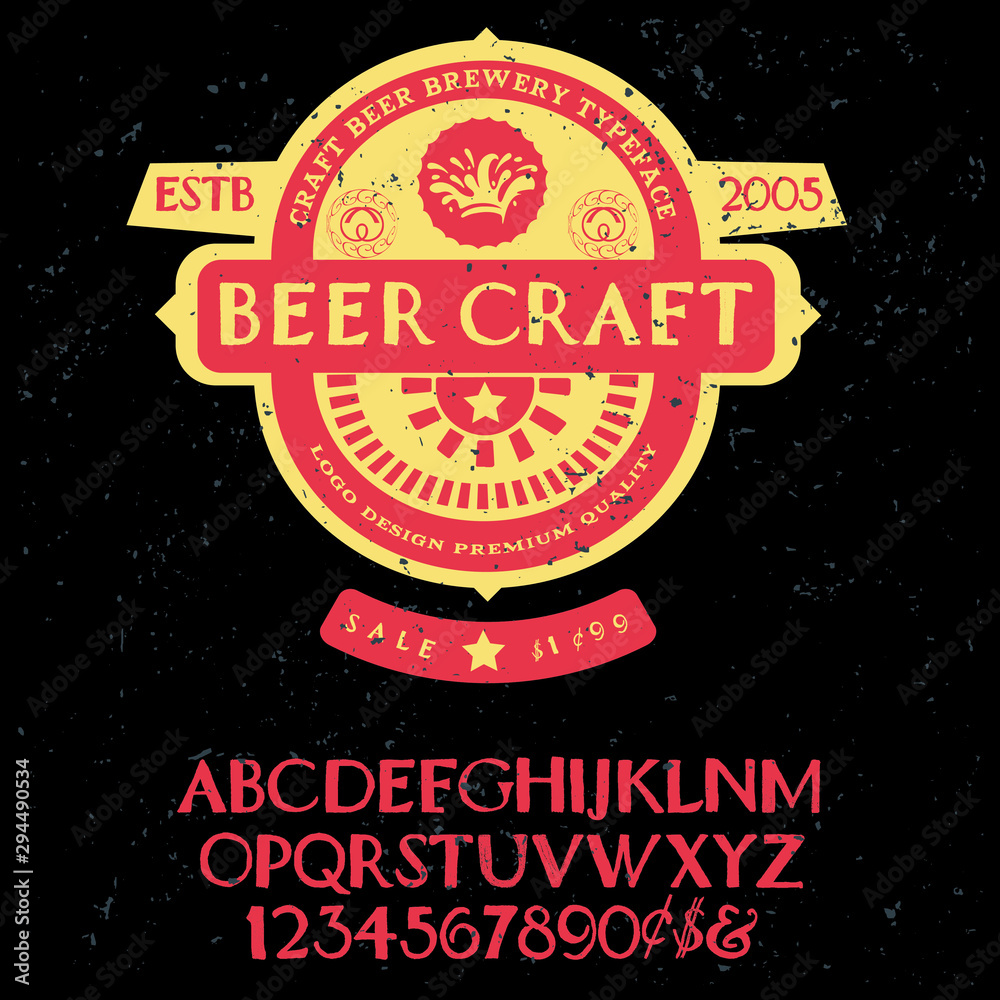 beer craft " typeface. Vector hand crafted font in medieval style with ...