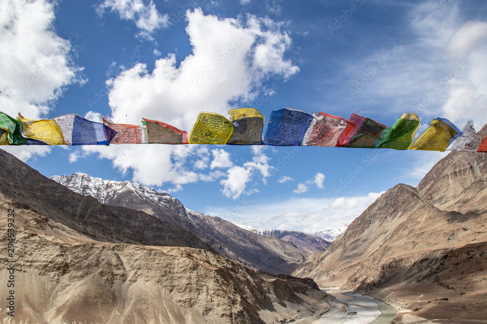 Fotografie Tibet Prayer flag in Indus valley,Lah, India. Indus Valley ...