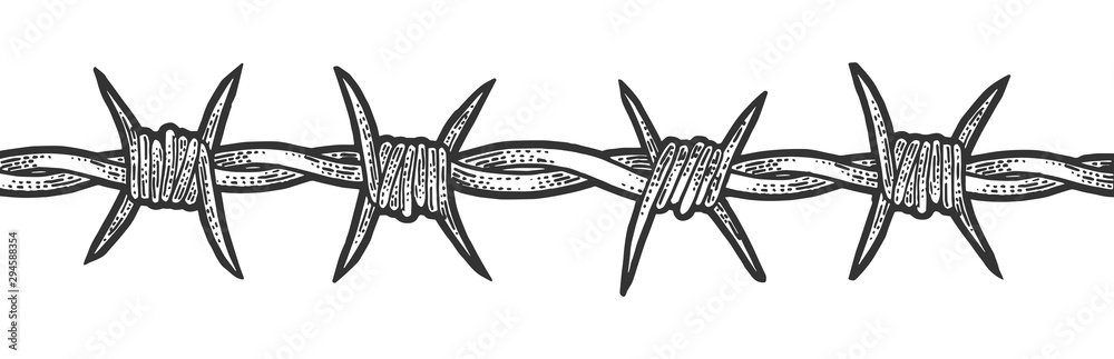 Barbed wire sketch engraving vector illustration. T shirt apparel print design. Scratch board style imitation. Black and white hand drawn image. Stock Vector Adobe Stock
