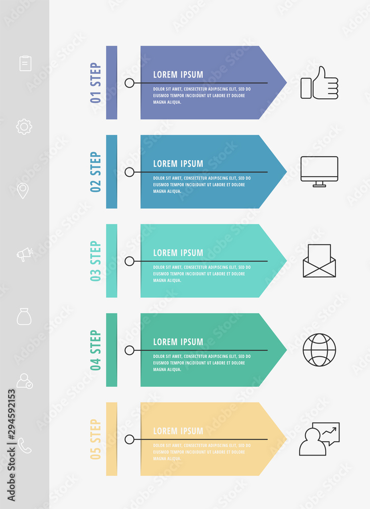 Vector infographic flat template arrows for five diagrams, graph, presentation. Business concept ...