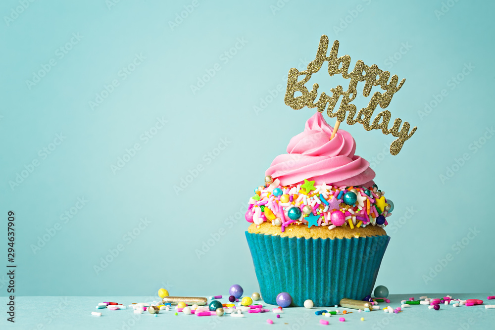 Happy birthday cupcake Stock Photo | Adobe Stock