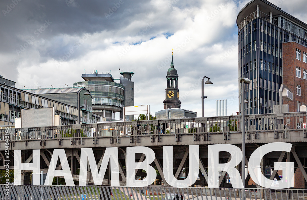 View of the St. Michael's Church, office buildings and S-bahn station ...