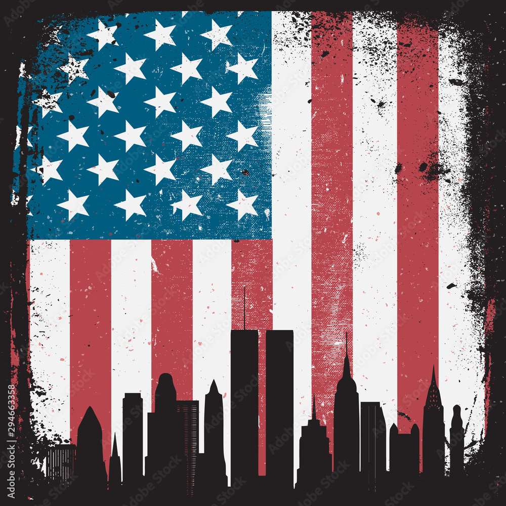 NYC New York City September 11 9/11 Skyline Twin Towers Silhouette with ...