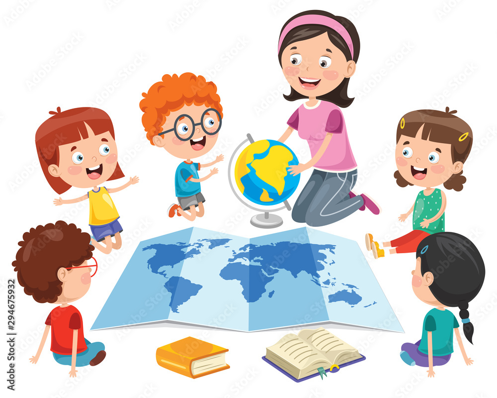 Little Students Studying Geography Stock Vector | Adobe Stock