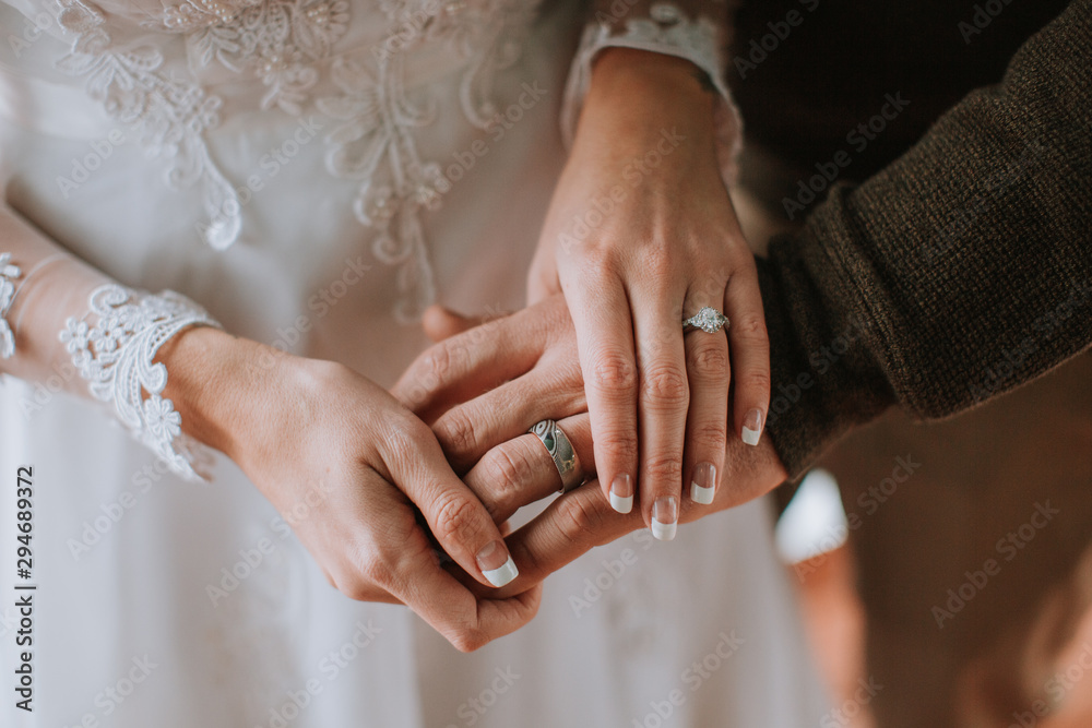 Closeup of Wedding Couples Hands and Rings Stock Photo | Adobe Stock