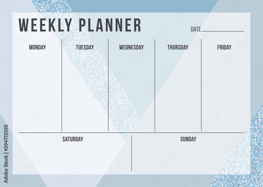 Weekly planning template with notes on geometric background in blue and ...