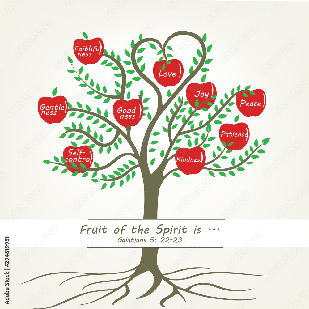 Word Fruits of the Spirit with tree and apple-Vector illustration Stock ...