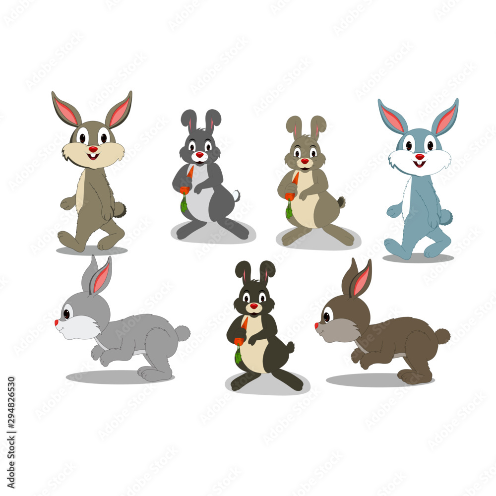 Rabbit Collection of Seven Characters - Cartoon Vector Image Stock ...