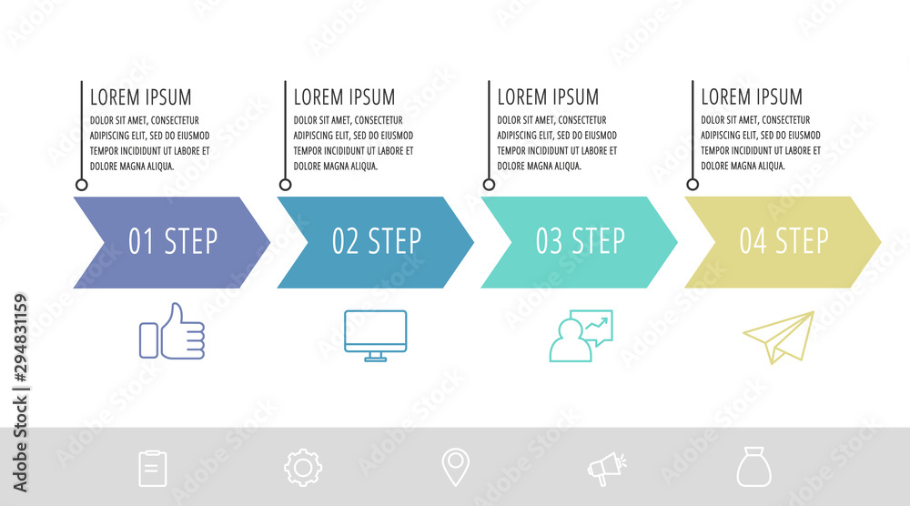 Vector infographic flat template arrows for four diagrams, graph ...