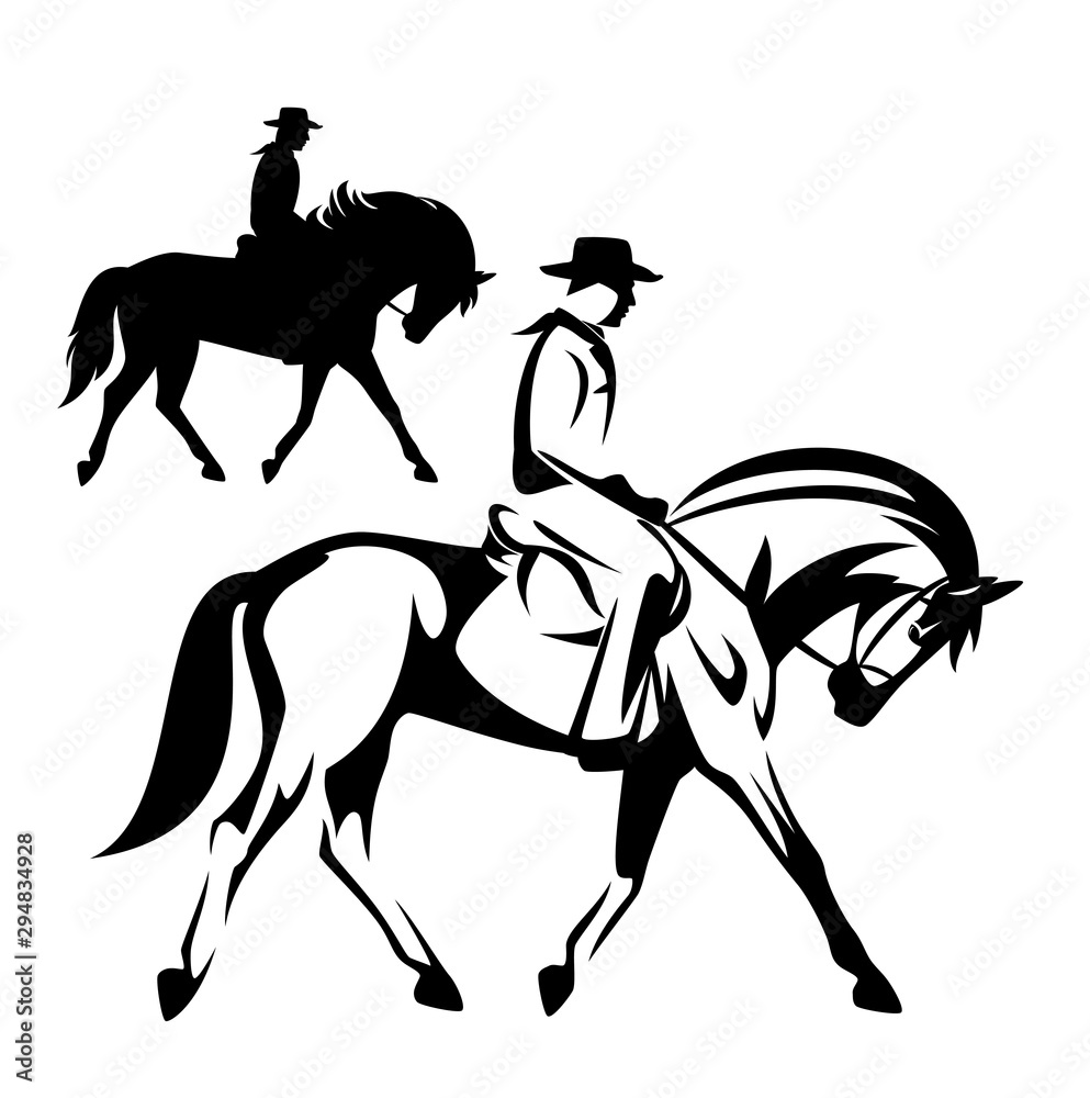 Vector de Stock cowboy riding a horse - wild west ranger black and ...