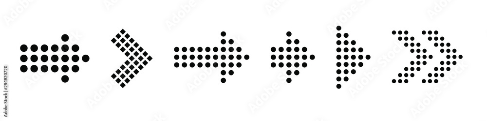 Dotted arrows set. Digital arrow symbols. Vector illustration isolated ...
