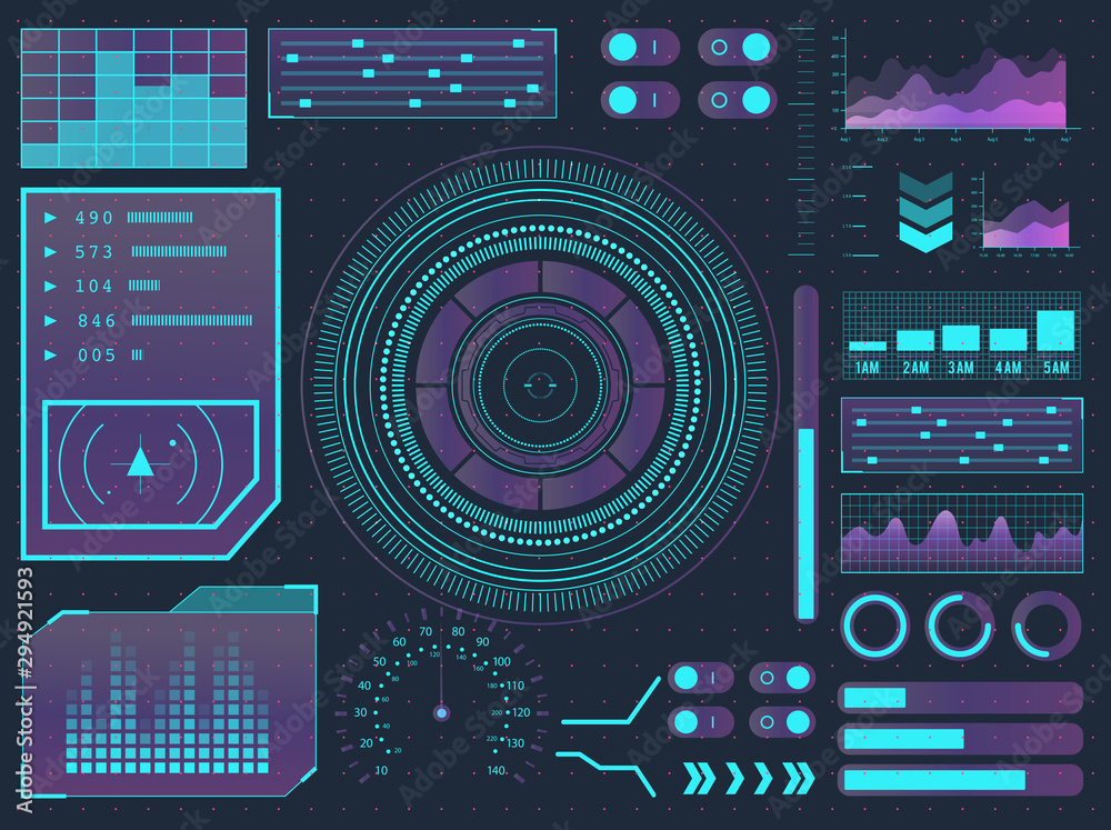 HUD elements sci-fi science futuristic user interface. Menu buttons ...