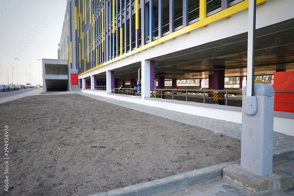 multi-level parking with bright markings in the daytime with empty ...