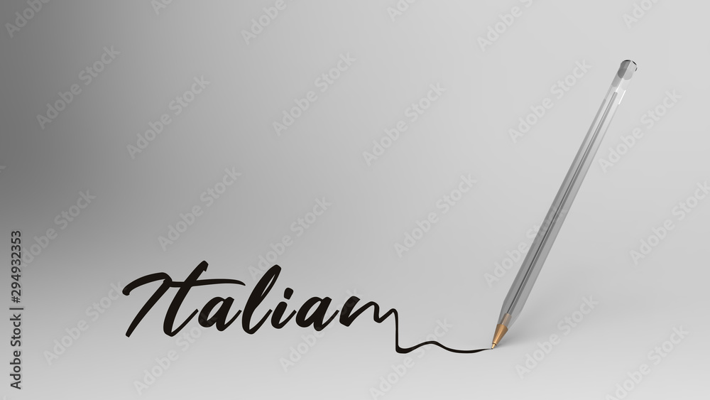 Italian, Italian word written with calligraphy with Transparent plastic ...