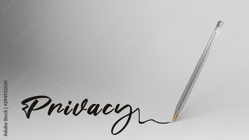 Privacy word written with calligraphy with Transparent plastic ball pen ...