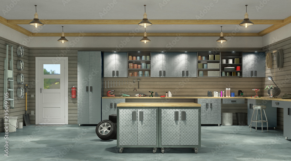 Modern garage interior. 3d illustration Stock Photo | Adobe Stock