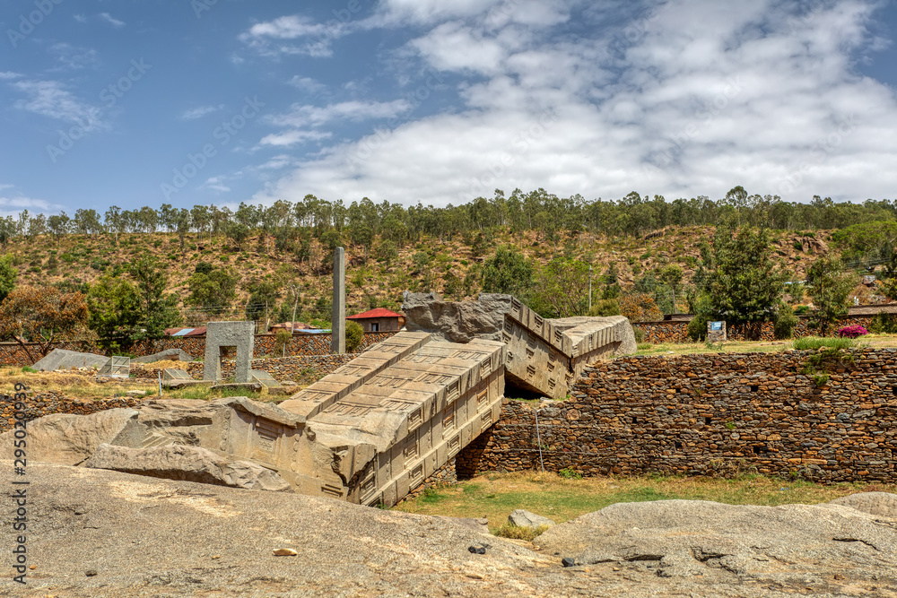 Ancient monolith stone obelisk, symbol of the Aksumite civilization in ...
