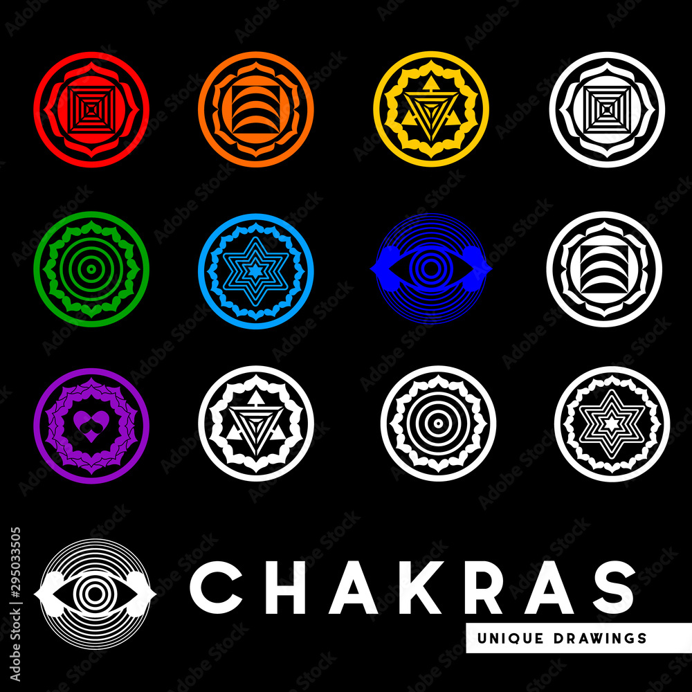 Chakras. Unique drawing. collection of Chakras set. I drew them by hand ...