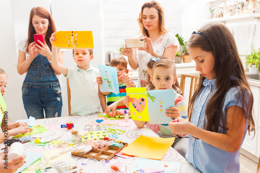 Paper crafts for kids idea. Kids doing greeting card Stock Photo ...