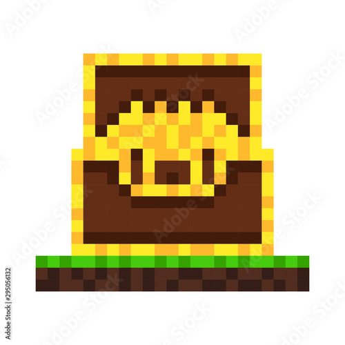 Open chest with gold. Pixel art. Retro game style. Vector illustration ...