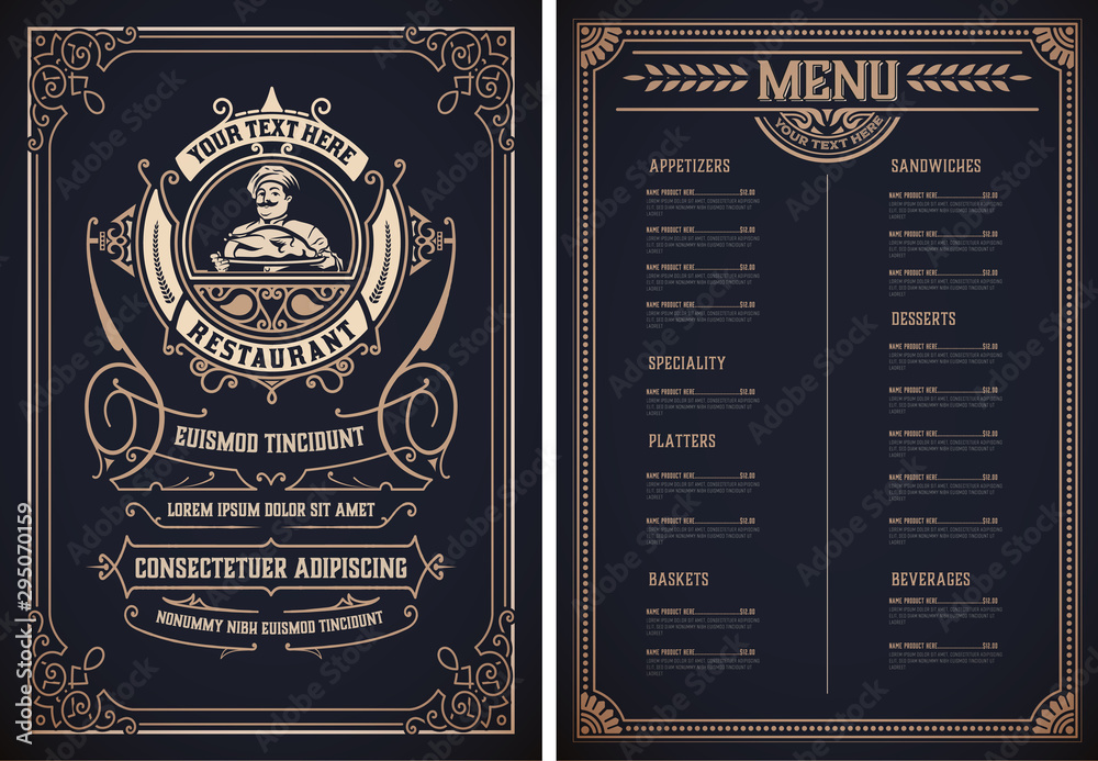 Vintage template for restaurant menu design with Chef illustration ...